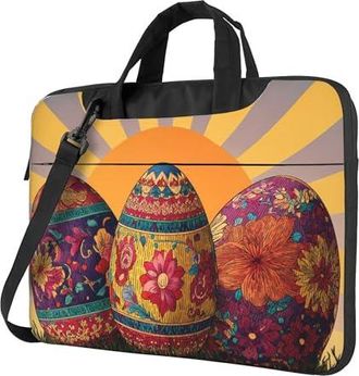 Generic Housse de protection pour ordinateur portable de 15,6, motif feuilles doeufs ethniques et de P&acirc;ques avec bandouli&egrave;re, housse de protection antichoc po