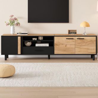 Liberte Meuble TV 180 cm noir & bois, 3 portes, 1 tiroir, profondeur 32,5 cm, TV 80