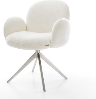 DELIFE Drehstuhl Nube-Flex mit Armlehnen Boucl&eacute; Soft Beige Kreuzgestell breit Edelstahl 360&deg; drehbar Wippfunktion Taschenfederkern, Esszimmerst&uuml;hle