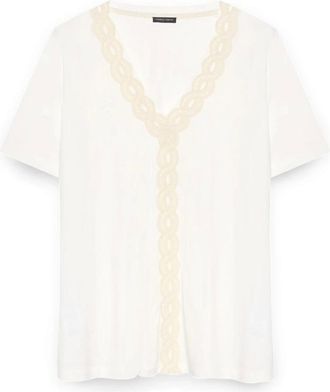 Fiorella Rubino Femme, Tops, Blanc, Taille: 44 FR T-shirt avec bord appliqué