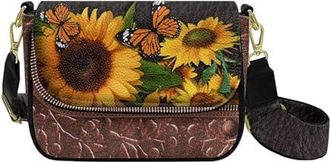 Hugs Idea Sac à bandoulière pour femme en cuir synthétique avec large sangle portefeuille tendance, Papillon Tournesol, Taille unique