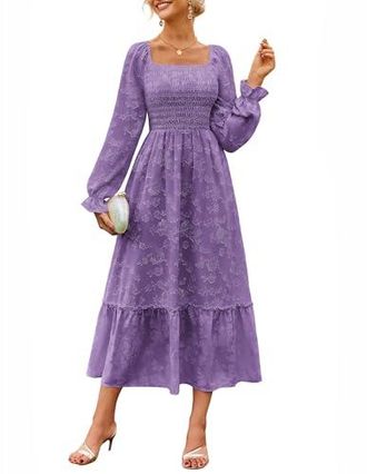 Grace Karin Robe trap&egrave;ze &agrave; manches longues pour femme avec taille &eacute;lastique, violet, XXL