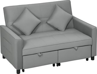 HOMCOM Schlafsofa, 2-Sitzer Sofa mit Schlaffunktion, Verstellbare R&uuml;ckenlehne, Couch mit Kissen, Samtoptik, L-f&ouml;rmige Schlafcouch mit Bettkasten, Rollen f&uuml;r 