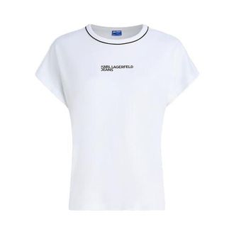 Karl Lagerfeld Femme T-Shirt &Agrave; Logo Drap&eacute; Coupe R&eacute;guli&egrave;re, Blanc, M