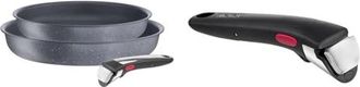 T-fal Ingenio Lot de 2 po&ecirc;les + poign&eacute;e amovible, Induction, Rev&ecirc;tement antiadh&eacute;sif, Empilable & Ingenio Poign&eacute;e amovible noire, Empilable, Verrouillage s&eacute;c
