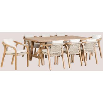 Sklum Sklum - Ensemble de Table Rectangulaire (200x100 cm) et 8 Chaises de Jardin en Bois dAcacia Dubai Blanc Gardenia