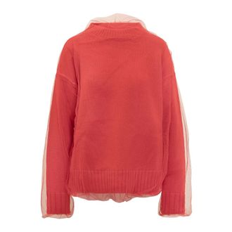 Msgm Strickjacke mit T&uuml;llbesatz - - Knitwear - Damen - Rot - XS