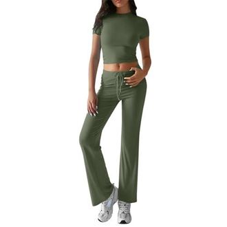 Generic Ensemble de sport 2 pi&egrave;ces pour femme - Pull d&eacute;contract&eacute; &agrave; manches courtes - Pantalon large - Costume d&eacute;contract&eacute; pour femme - Surv&ecirc;tement de loisirs 