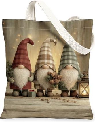 Generic Sacs fourre-tout en toile avec motif de nains de vacances, sacs d&eacute;picerie l&eacute;gers et lavables, d&eacute;coration dint&eacute;rieur rustique dhiver, bandouli&egrave;re, Mult