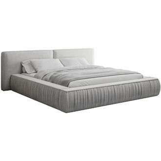 E-MEUBLES Doppelbett aus Samt, gepolstertes Kopfteil, Lattenrost und Stauraumschublade, Bett 08 - 180x200 cm - Silber (Riviera 82)