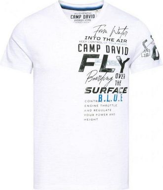 Camp David T-Shirt mit V-Neck und Label Prints