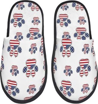 Generic &eacute;l&eacute;gant Pantoufles Empreinte de patte drapeau am&eacute;ricain Pantoufles Maison Confortable Chaussons dint&eacute;rieur pour Hiver Maison Femme L