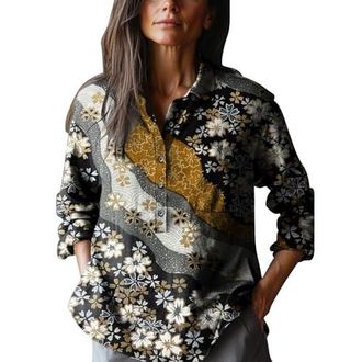 Generico Chemise Femme d&Eacute;t&eacute; D&eacute;contract&eacute;e Manches Longues Chemisier Coton Et Lin Curvy Grande Taille Chemises Col en V Doux T Shirt Vintage Fantaisie avec Bouto