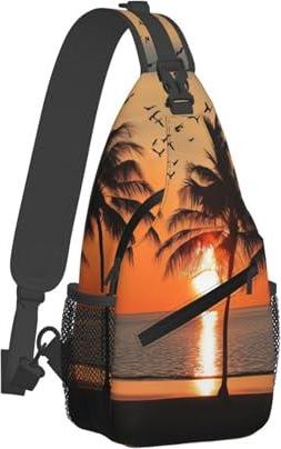 Generic L&eacute;ger Sacoche Homme Bandouliere Coucher de soleil tropical sur un cocotier Sac Bandouli&egrave;re Mode Cross Body pour Homme Voyage Camping