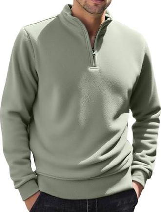 Generic Homme Zipp&eacute; 1/4 Sweatshirt en Polaire &agrave; Sweats Casual Uni Pull Manches Longues et Fermeture Pullover pour lautomne et lhiver