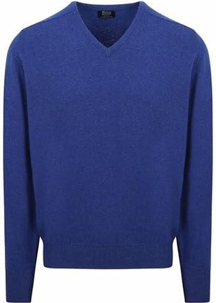 William Lockie Pull &agrave; col en V en laine dagneau Royal Blue - Taille XXL - Homme - V&ecirc;tements - Coupe droite - Laine - Parfait pour lautomne et lhiver, bleu