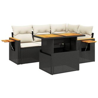vidaXL 5-tlg. Garten-Sofagarnitur mit Kissen Schwarz Poly Rattan - Vidaxl