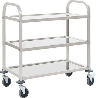 vidaXL Chariot de Cuisine à 3 Niveaux Desserte à roulettes Chariot de Service Chariot de Bar Table Console à roulettes Hôtel Restaurant Maison 95x45x83,5 cm 