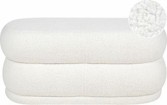Beliani Bettbank Cremewei&szlig; Stoffbezug Boucl&eacute; 90 cm Teddy-Optik Gesteppt Oval Glamour&ouml;s Edel Elegant Sitzbank f&uuml;r Schlafzimmer Flur Diele Eingangsbereich