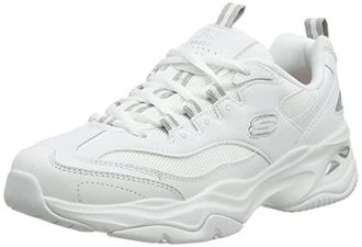 Skechers Femme Dlites 4.0 Fresh Diva Sneaker, White Leather Mesh Gray Trim, 37.5 EU