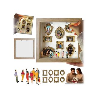 Generic DIY Mini Museum Silhouette Box - Celebrate Your Unique Memories in Style,Shadow Box Frame Kit With Gold Mini Frames & Figurines,Creative Memory Displa