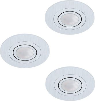 Eglo 3er-Set Einbaustrahler Areitio, Spots Set aus geb&uuml;rstetem Aluminium, 3 Einbauleuchten mit GU10 Fassung, LED Leuchtmittel inklusive, Spot flach, schwen