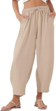 Generic Pantalon en coton et lin pour femme - Jambe large - Pantalon de plage d&eacute;t&eacute; confortable - Pantalon de yoga Palazzo - XIYU26064, beige, 3XL