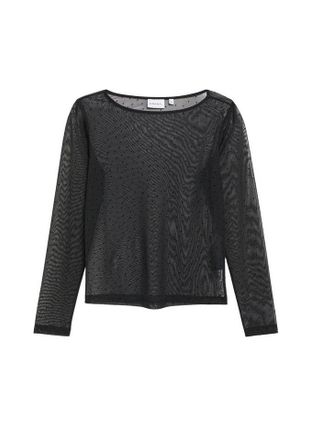 Comma Langarmshirt T-Shirt Longsleeve aus Mesh mit Polka Dots