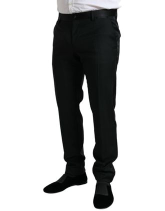 Dolce & Gabbana Mens Black Wool Slim Fit Formal Trouser Dress Pants Virgin Silk Polyester