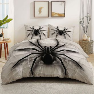 Generic Grau Reversibel Druck Bettbezug, Tierische 3D geometrische Spinne Weiche Waschbare Bettwäsche Microfaser Druck Mit Reißverschluss für Kinder, Erwachse