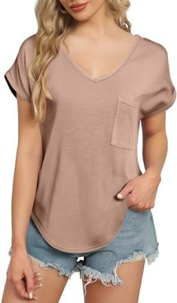 Generic Tee Shirt Femme Grande Taille Occasionnelles Chic Tshirt Top Manche Courte &Eacute;t&eacute; Ample Basique T-Shirt Sport Blanc Col en V Haut Blouse &Agrave; Manche Courte 