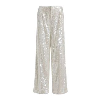 Alberta Ferretti Femme, Pantalons, Blanc, Taille: 38 FR Wide Leg Sequins Pantalons