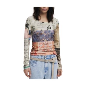 Desigual Gemustertes Langarm Beige Damen Top - - Tops - Damen - Mehrfarbig - XS