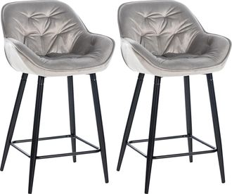 Clp 2er Set Barhocker Gibson Samt I Sitzhöhe 76 cm I Tresenstühle Mit Fußstütze, Farbe:grau