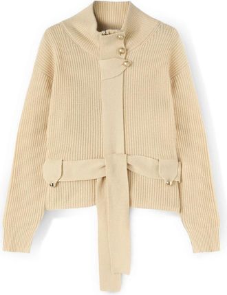 Motivi Femme, Pulls, Beige, Taille: 36 FR Cardigan en maille &eacute;paisse avec ceinture