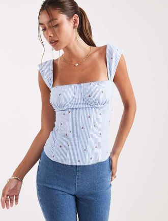 WeWoreWhat Top corset avec bonnets préformés à fronces - Bleu ciel-rose