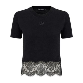 Dolce & Gabbana Jersey-T-Shirt mit Spitze - - Tops - Damen - Schwarzk - XS