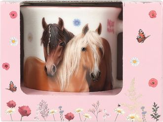 Depesche 12908 Miss Melody Flowers - Tasse mit Pferde Motiv und Goldaufdruck, Trinkbecher aus Porzellan mit Henkel, F&uuml;llmenge ca. 250 ml