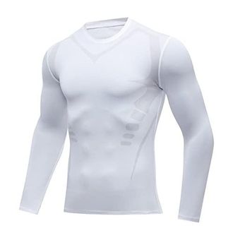 Generic T-shirt de course &agrave; manches longues pour homme - Col rond - V&ecirc;tement de sport - T-shirt l&eacute;ger - Coupe musculaire - Stretch - Fitness, Blanc., XXL