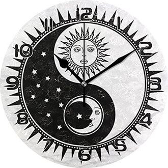 TropicalLife COZYhome Horloge murale moderne vintage en forme de soleil, lune, huit trigrammes, silencieuse, fonctionne &agrave; piles pour salon, chambre, cuisine, burea