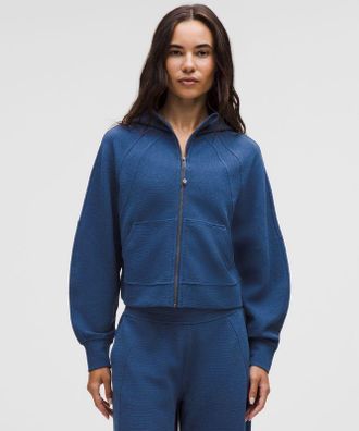 lululemon Scuba Oversized-Hoodie mit Reißverschluss Waffelmuster für Frauen - Größe XL/2XL in Heathered Blue Twill