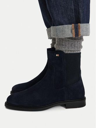 Tommy Hilfiger Klassische Stiefeletten Enamel Flag Suede Ankle Chelsea FW0FW09575 Dunkelblau