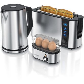 Arendo Fr&uuml;hst&uuml;cks-Set in silber - Wasserkocher / Toaster / Eierkocher - Arendo