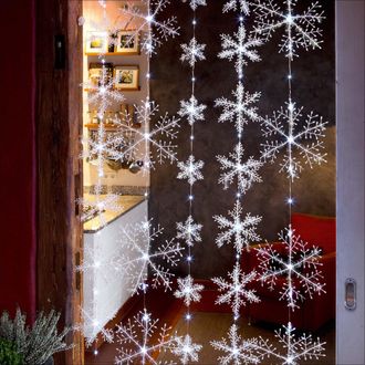 Hellum Lichterkette au&szlig;en mit 5 Str&auml;ngen und 75 LEDs, LED Schneeflocke warmwei&szlig;, beleuchtete L&auml;nge 1,20 m x 1,50 m, Lichterkette innen und au&szlig;en, Weihnachtsb