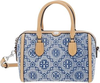Tory Burch Femme, Sacs, Bleu, Taille: ONE Size T Monogram Denim Petite Barrel Bag
