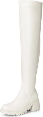 Dream Pairs Bottes Hautes &agrave; Talon pour Femmes Tendance Bottes Au-Dessus du Genou Confortable,Size 36.5,Blanc-PU,SDOB2406W