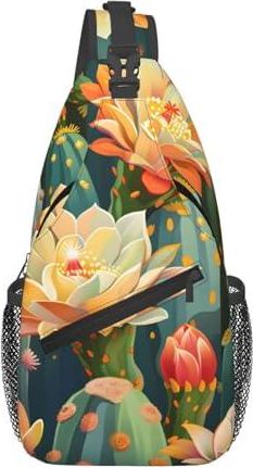 Generic Sacoche Homme Bandouliere Motif de fleur de cactus d&eacute;t&eacute; Casual Sac &agrave; Bandouli&egrave;re R&eacute;glable Crossbody Bag pour Femme Cyclisme &eacute;cole
