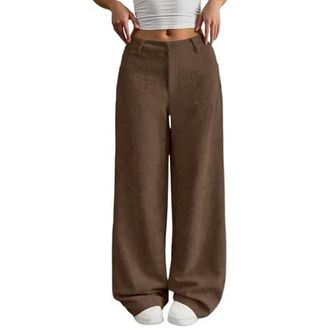 Generic Pantalon en Velours c&ocirc;tel&eacute; for Femmes, Baggy &agrave; Jambes Larges, Taille &eacute;lastique, Pantalon de surv&ecirc;tement d&eacute;contract&eacute; for Salon et Affaires(Q001- Brown,