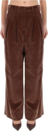 Pantaloni Torino Femme, Pantalons, Brun, Taille: 40 FR Pantalon large pliss&eacute; en velours c&ocirc;tel&eacute;
