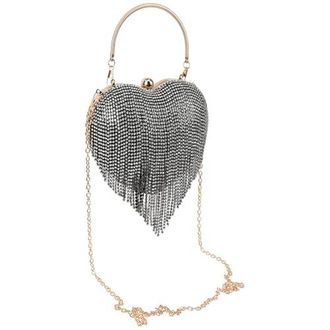 Yardwe Paquet de Soir&eacute;e Femme Chic de Coeur Noir Cha&icirc;ne en Cristaux Pochette &Eacute;l&eacute;gante pour Mariage et Cocktail Paquet de Banquet en PU Solide pour Soir&eacute;e et 